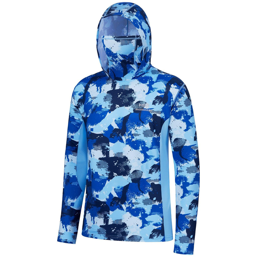 Men's UPF 50+ Camo Fishing Hoodie Shirts with Face Cover FS25M
