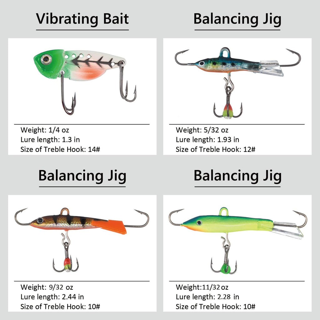 Ice Fishing Lure Kit Glowing Paint Jigs,30 pcs assorted